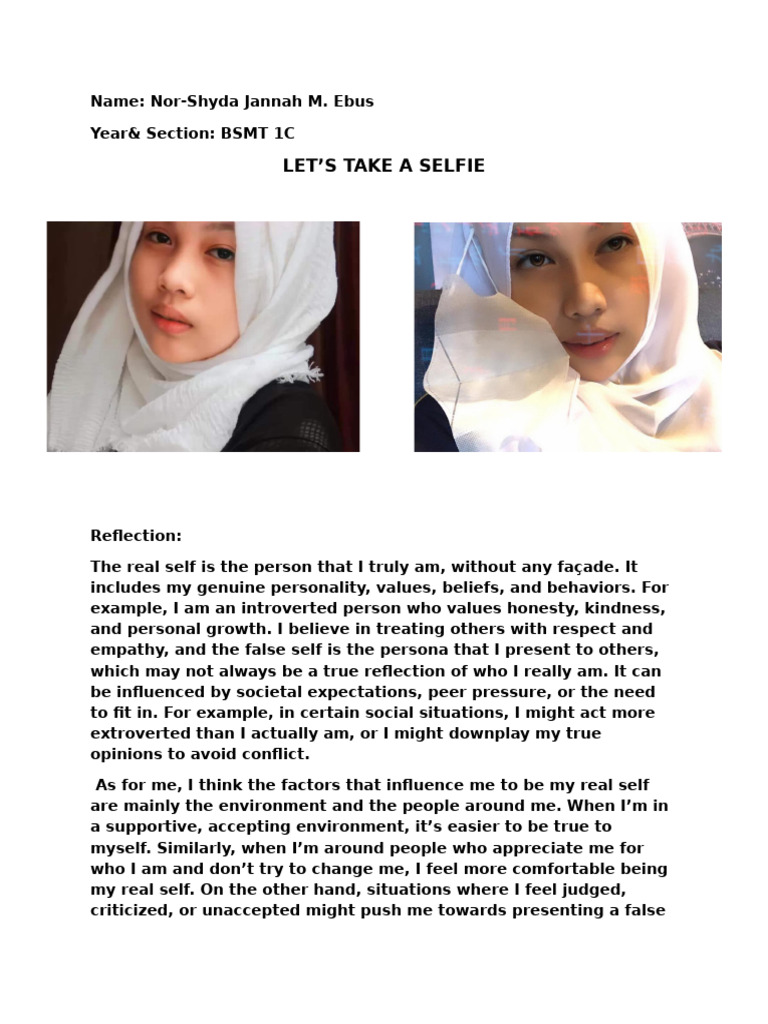 Self-Reflection on True vs. False Self | PDF