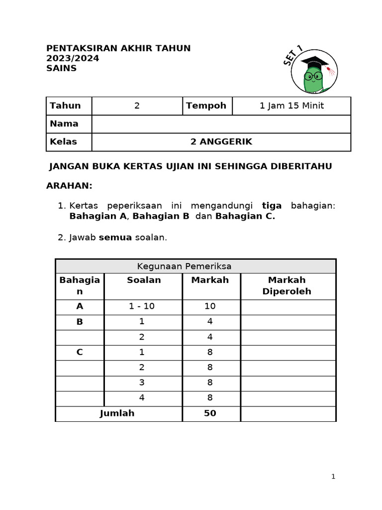 Uasa Sains Tahun 2 Dlp Pdf