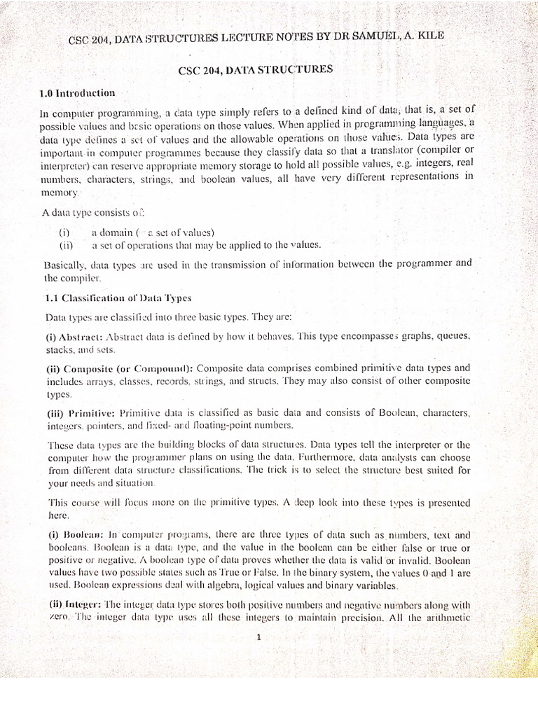 CSC 204 Course Document | PDF