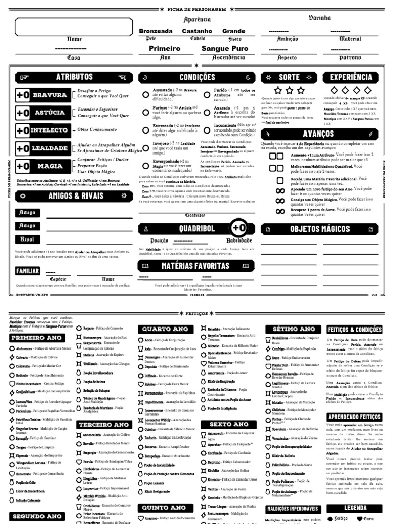 Ficha_de_Personagem_Preenchivel | PDF | Harry Potter | Poderes mitológicos
