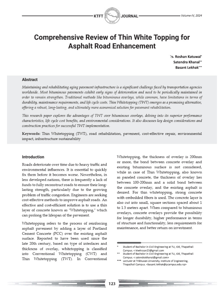 Thin Whitetopping for Asphalt Roads | PDF | Road Surface | Concrete