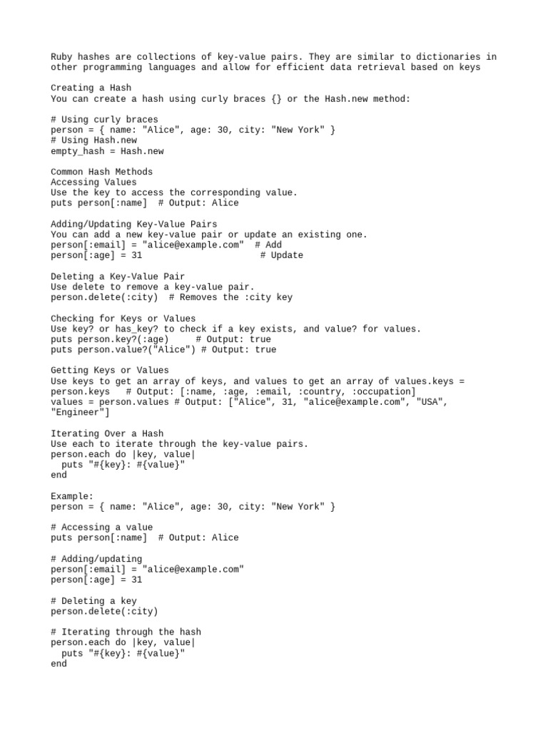 Ruby Hashes Pdf