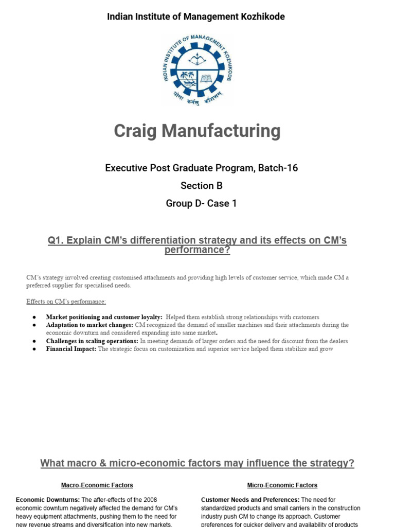 Craig Manufacturing | PDF | Pricing | Market (Economics)