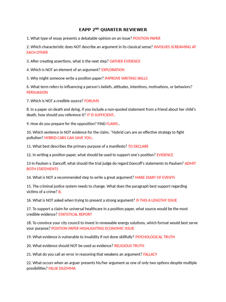 Eapp 2ND Quarter Reviewer | PDF | Fallacy | Argument