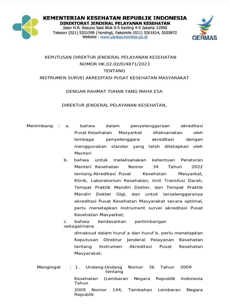 Kepdirjen Instrumen Akreditasi Puskesmas Pasca Standar-1 | PDF
