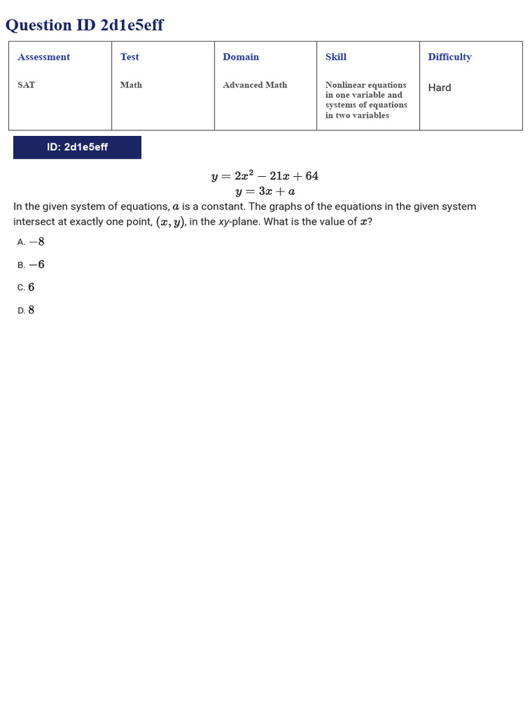 Advanced Set 1 Hard SAT Math | PDF | Function (Mathematics) | Variable ...