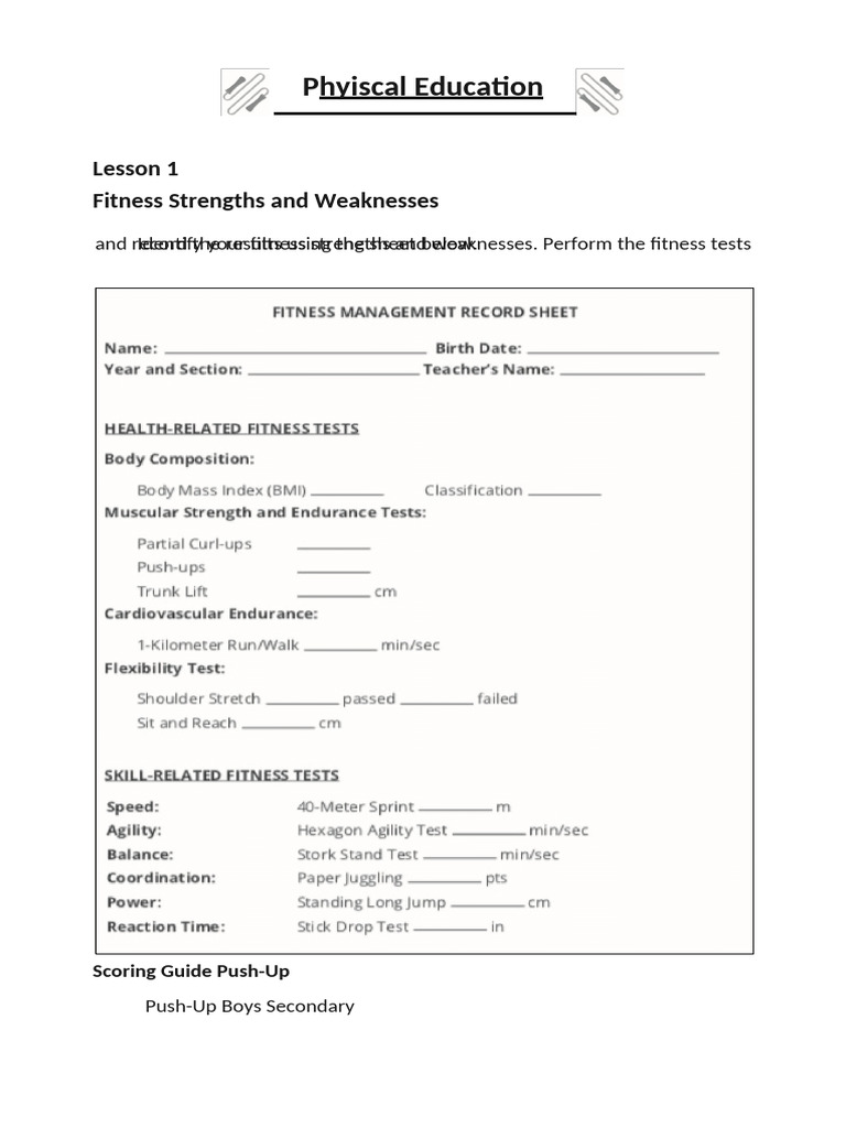 MAPEH Modular TB Grade 10 Health FitnessTestSheet | PDF | Physical Exercise
