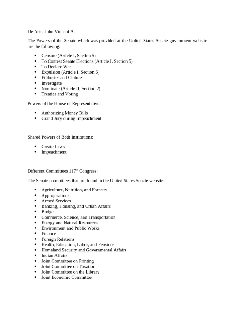 Powers of The Congress - de Asis | PDF | United States Senate | United ...