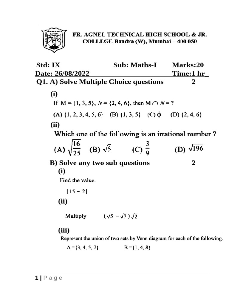 Grade 9 Math Exam Paper | PDF
