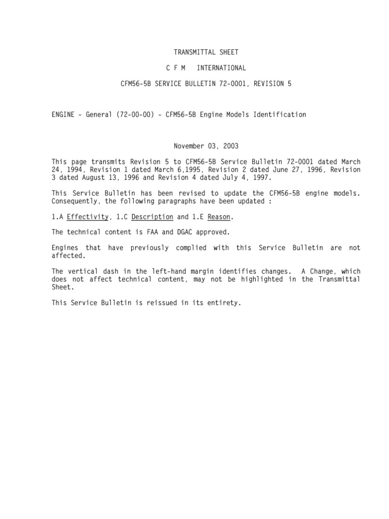 CFM56 5B SB Rev 72-0001 TSN.05 | PDF | Aviation