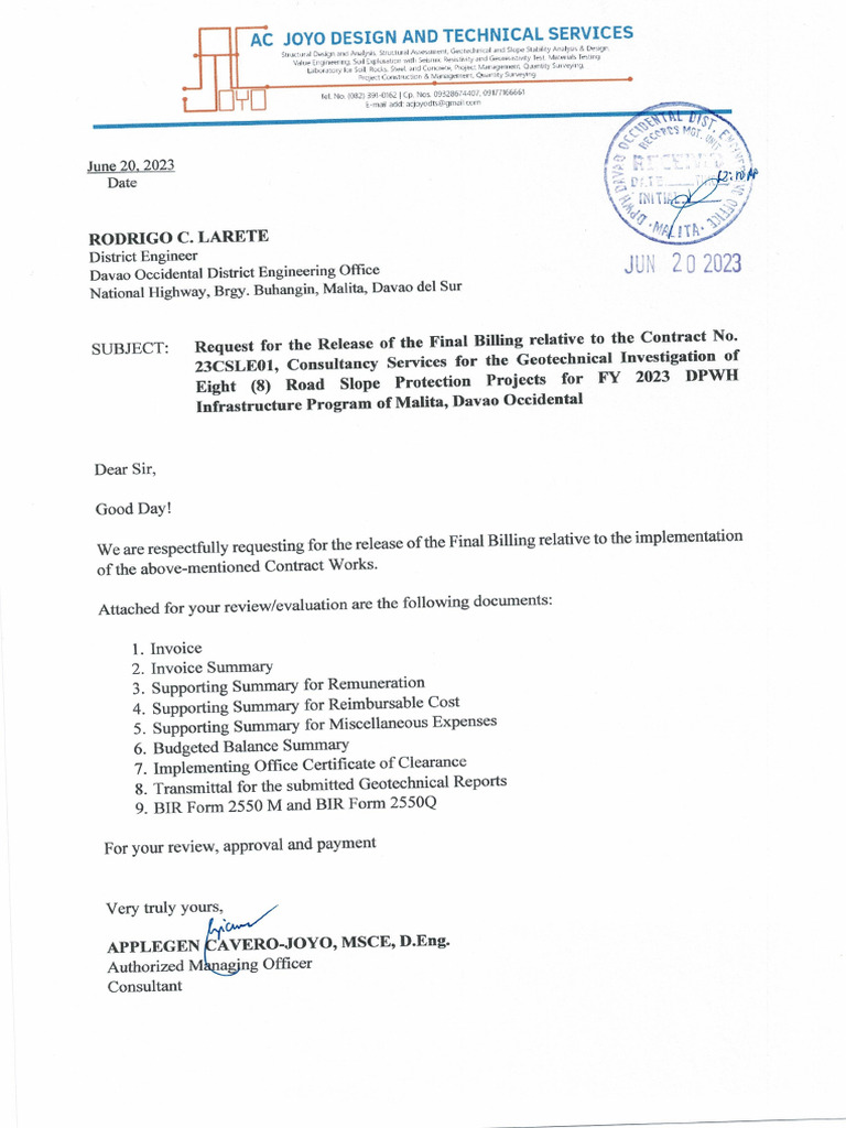 TF22-0023 (23CSLE01-01 To 03) Final Billing | PDF