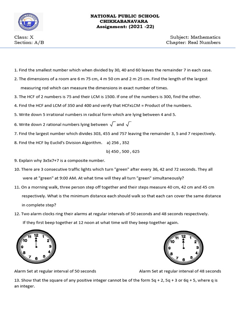 Grade-10 - Real Numbers - Worksheet | PDF