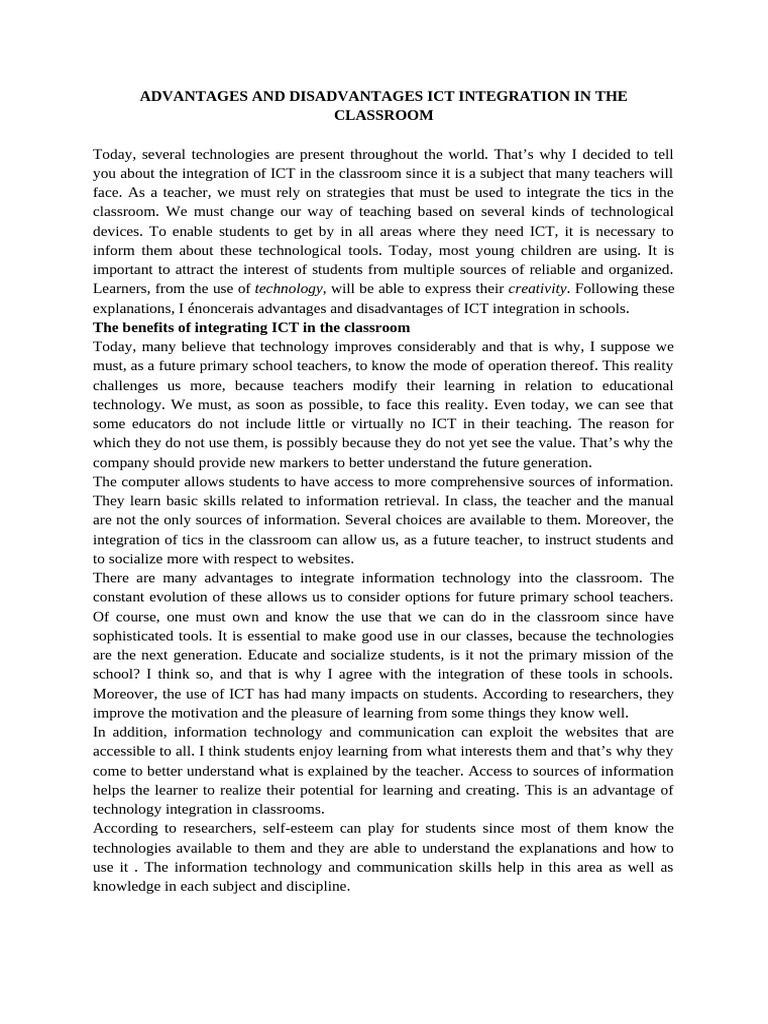 Advantages and Disadvantages Ict Integration in The Classroom | PDF | Educational Technology ...
