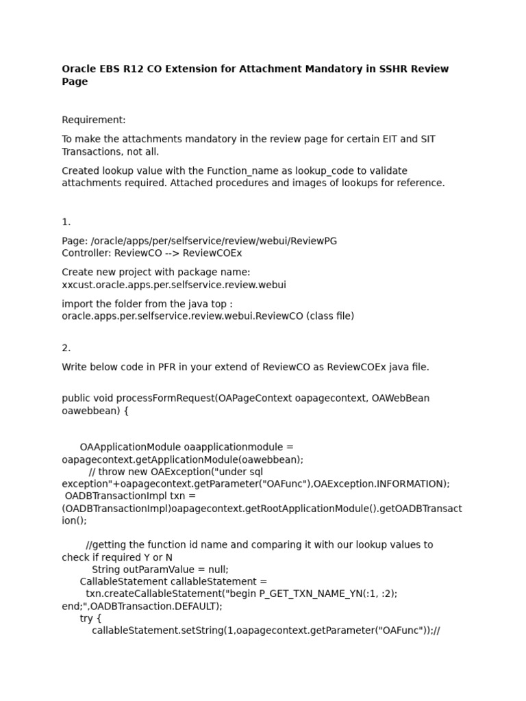 Oracle EBS R12 CO Extension For Attachment Mandatory in SSHR Review Page | PDF | Parameter ...