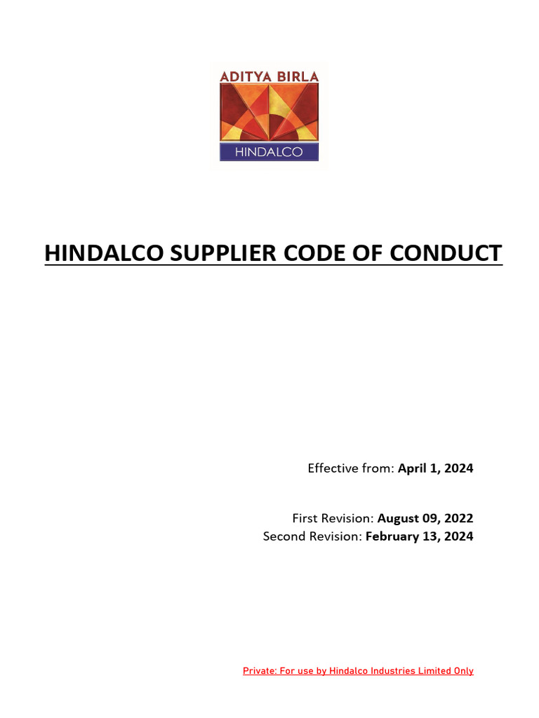 Annexure IVa Hindalco Supplier Code Conduct | PDF | Bribery | Employment