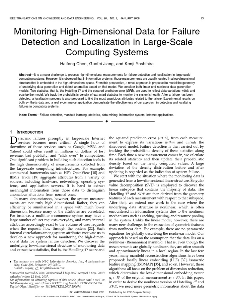 Monitoring High-Dimensional Data For Failure Detection and Localization in Large-Scale Computing ...