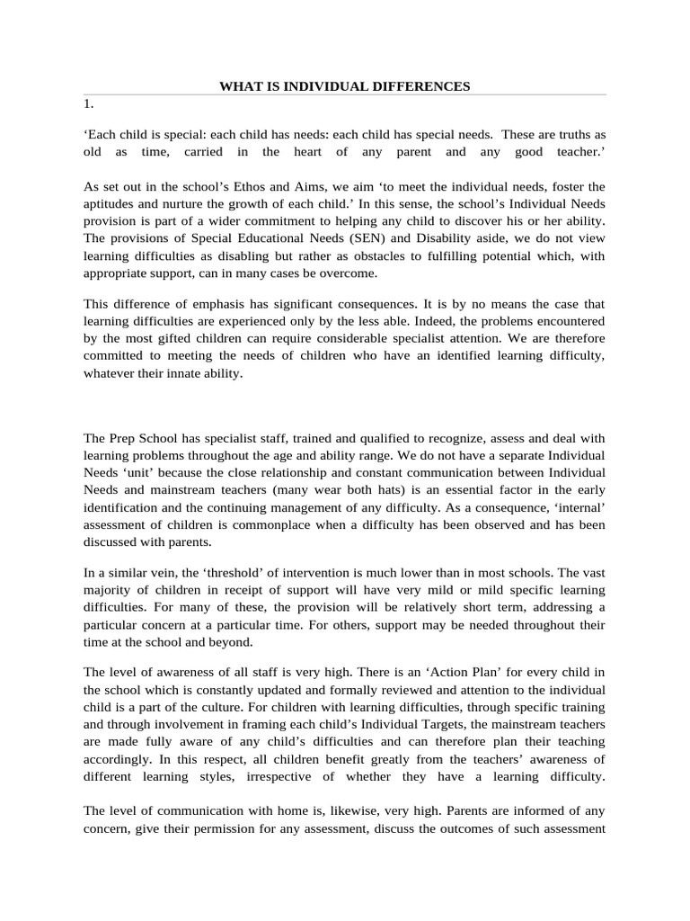 What Is Individual Differences | PDF | Differentiated Instruction | Reading Comprehension