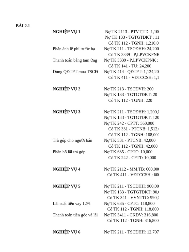 BÀI TẬP KTTC (BÀI 2.1) | PDF