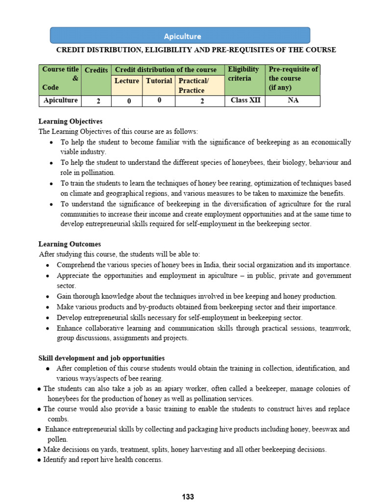 Apiculture Course Overview and Objectives | PDF | Honey Bee | Beekeeping