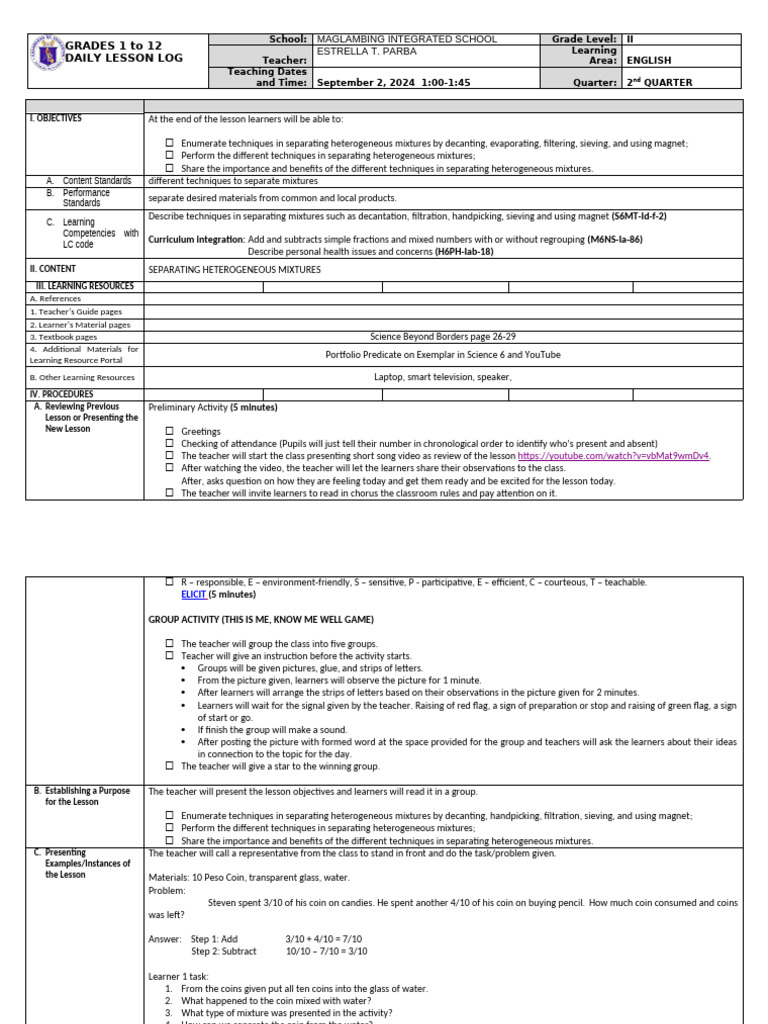 Class-Demonstration-Lesson-Plan - Quartre 1 | PDF | Teachers | Learning