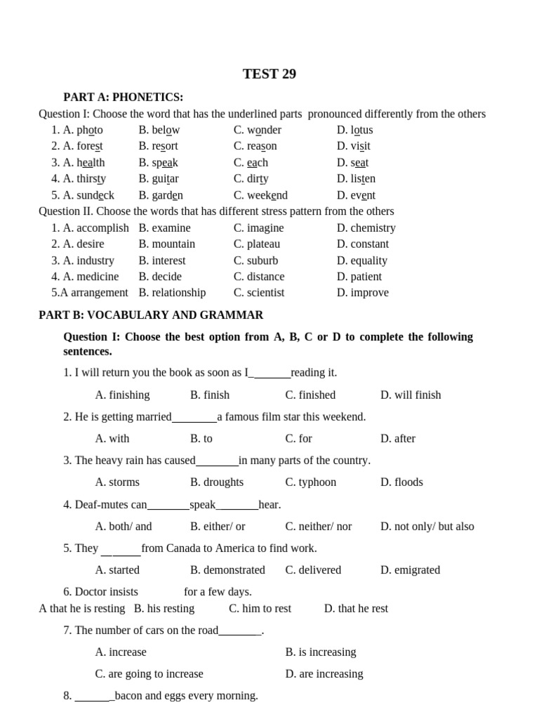 Phonetics, Vocabulary, and Grammar Test | PDF