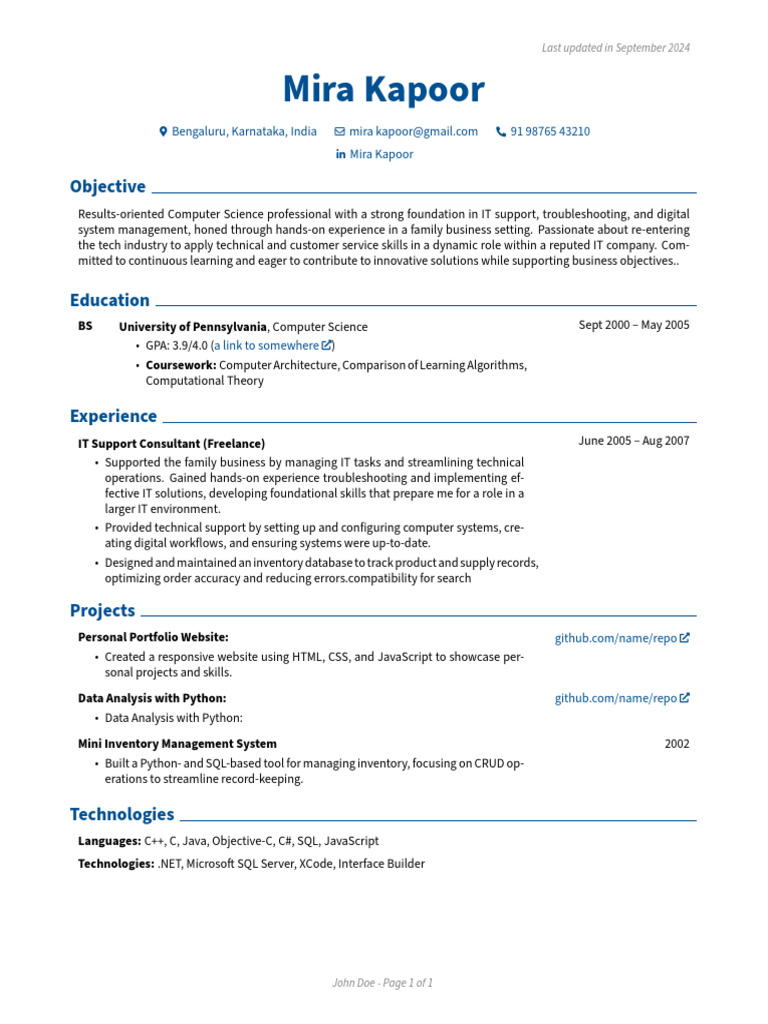 RenderCV Classic Theme 1 | PDF | Sql | Computer Science