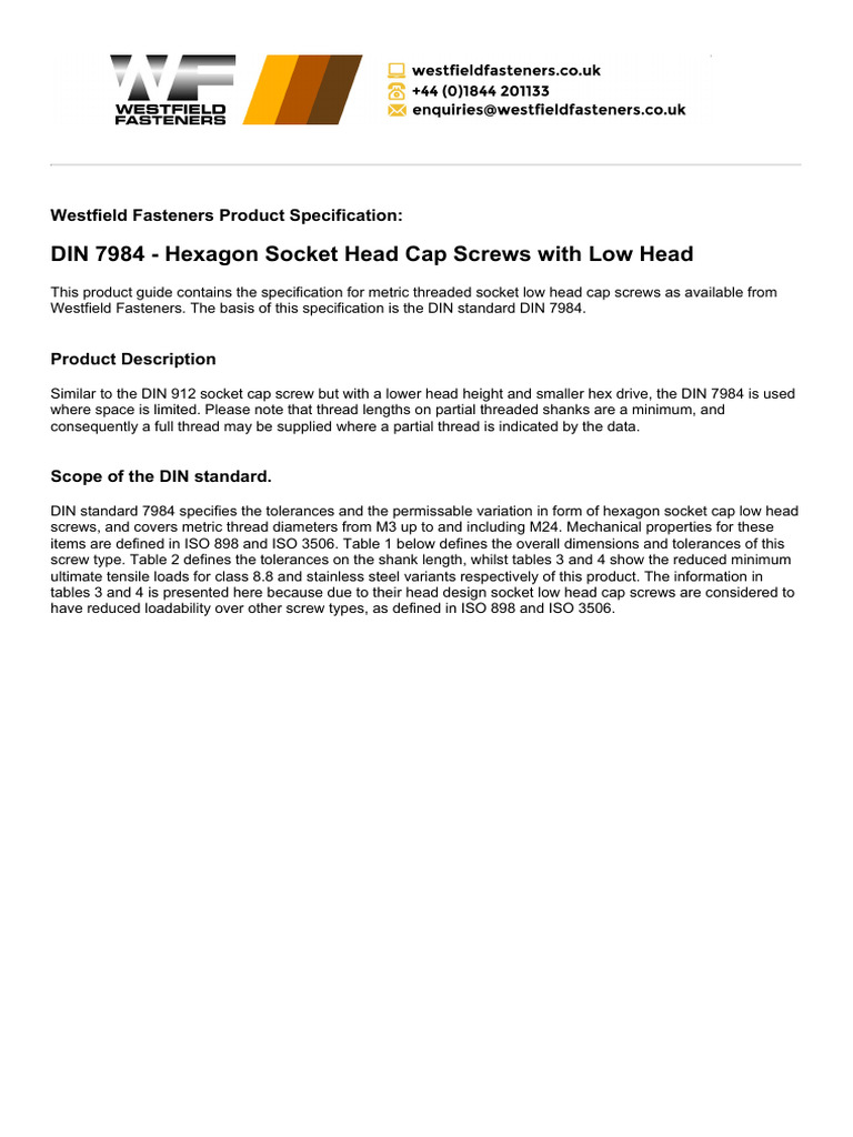 Din 7984 | PDF | Screw | Metalworking