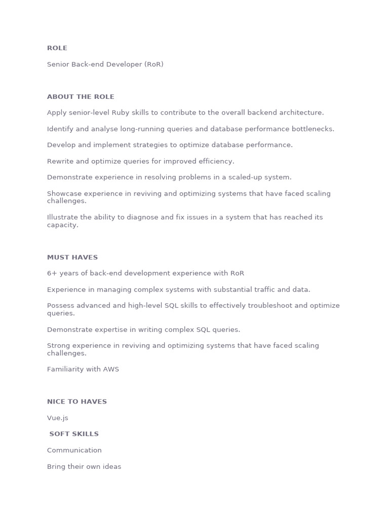 Senior Back-End (RoR-Python Parsing) Engineer | PDF | Career & Growth ...