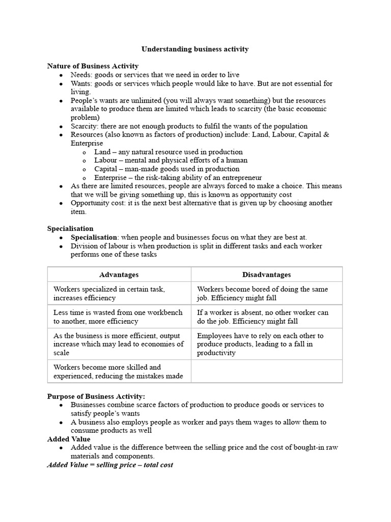 Unit 1 - Understanding Business Activity Notes | PDF | Franchising ...