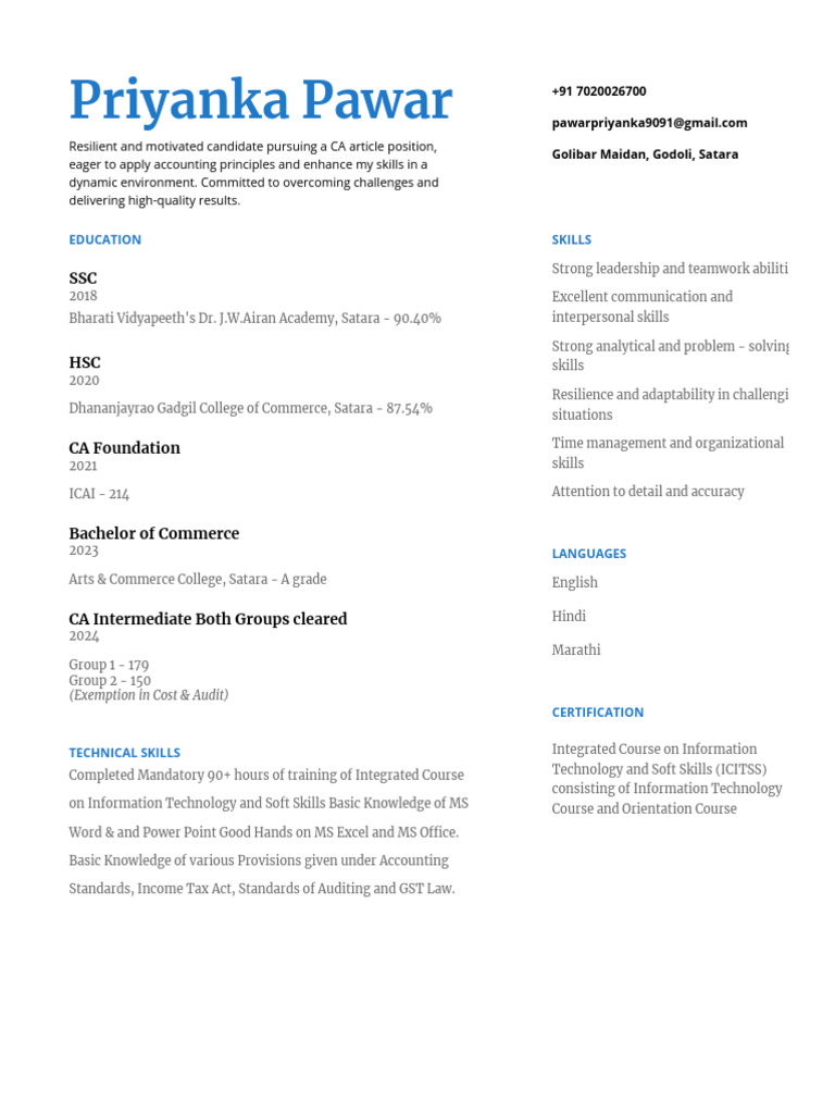 Priyanka_Pawar_Resume | PDF | Economies | Business