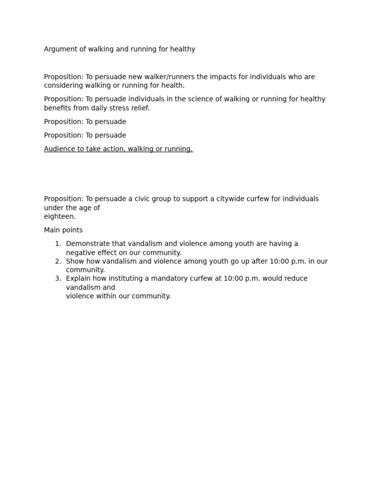 Persuasive Speech On Argument of Walking and Running Impact | PDF ...