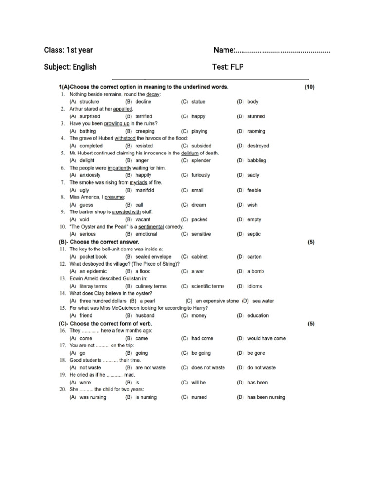 1st Year English | PDF