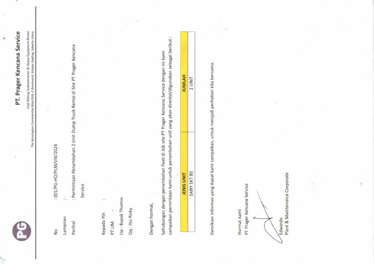 Surat Penambahan 2 Unit SKT 80 | PDF