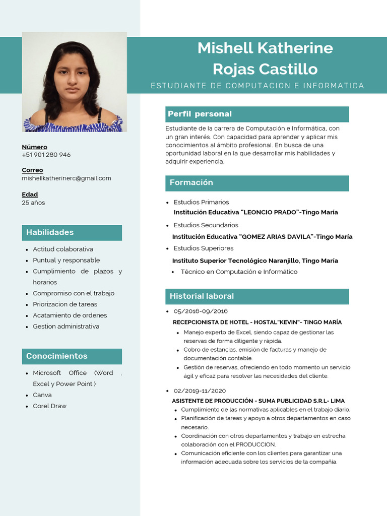 CV Mishell Katherine Rojas Castillo - 20231229 - 183458 - 0000 | PDF | Informática