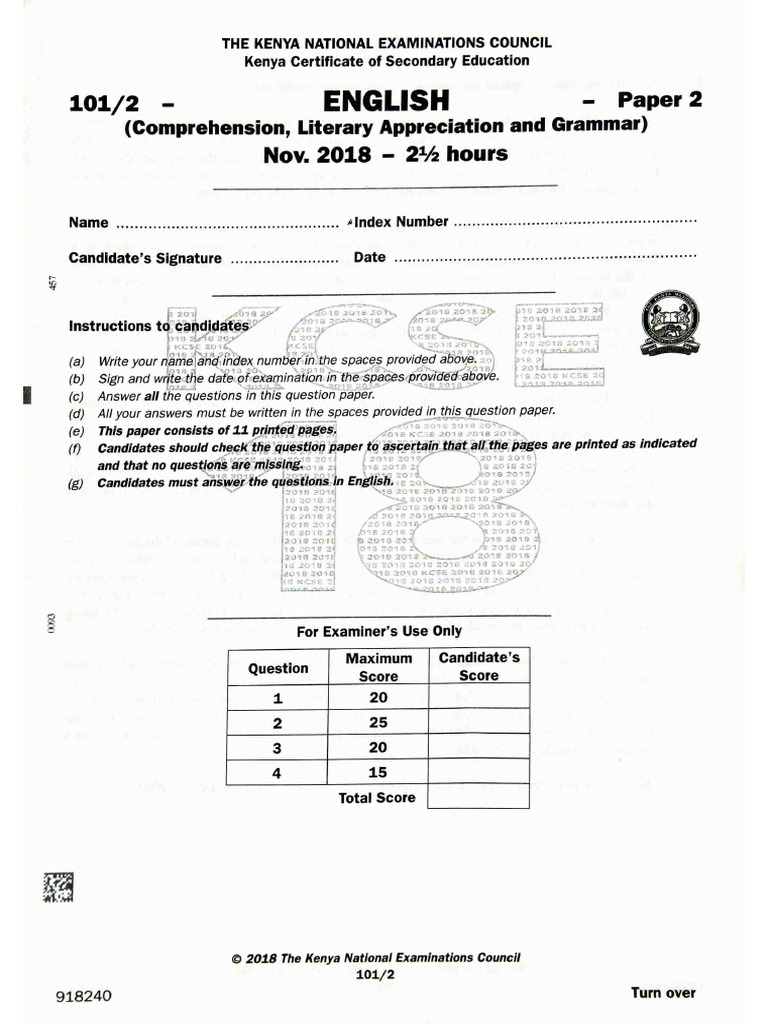 KCSE 2018 KNEC Eng pp2 | PDF