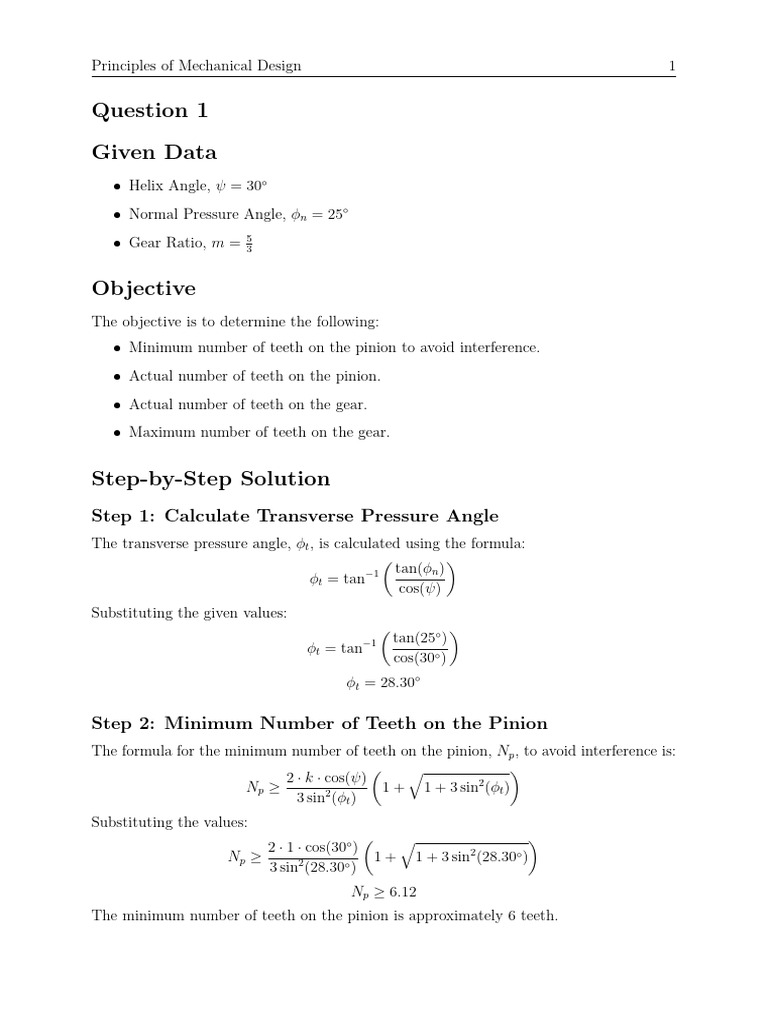 Given Data: Step 1: Calculate Transverse Pressure Angle | PDF | Gear | Force