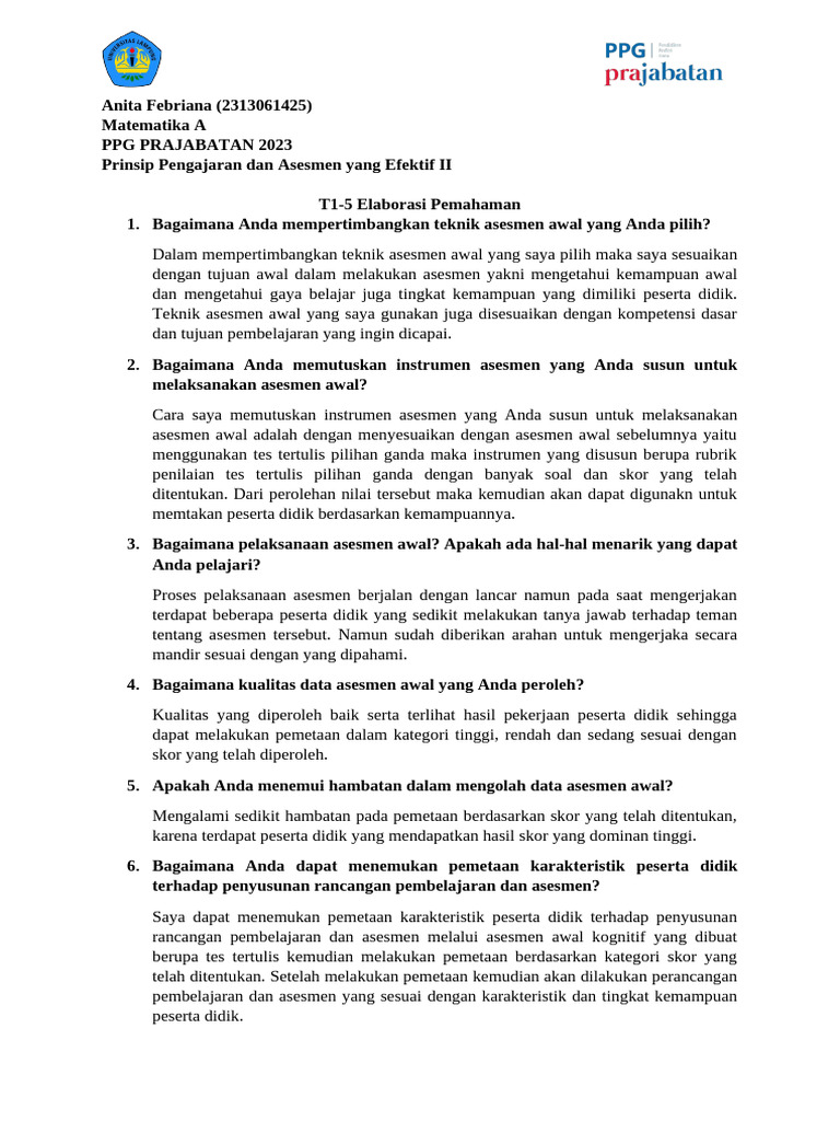T1-5 Elaborasi Pemahaman PPAE II Anita Febriana | PDF