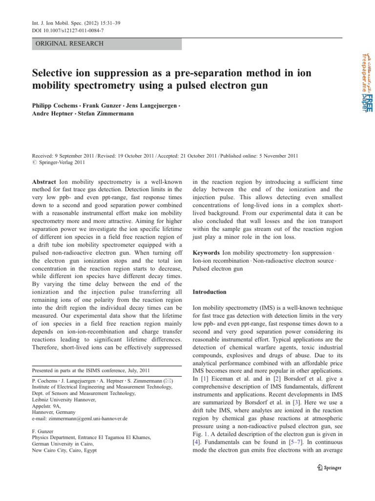 10.1007 - S12127 011 0084 7 Selective Ion Suppression As A Pre ...
