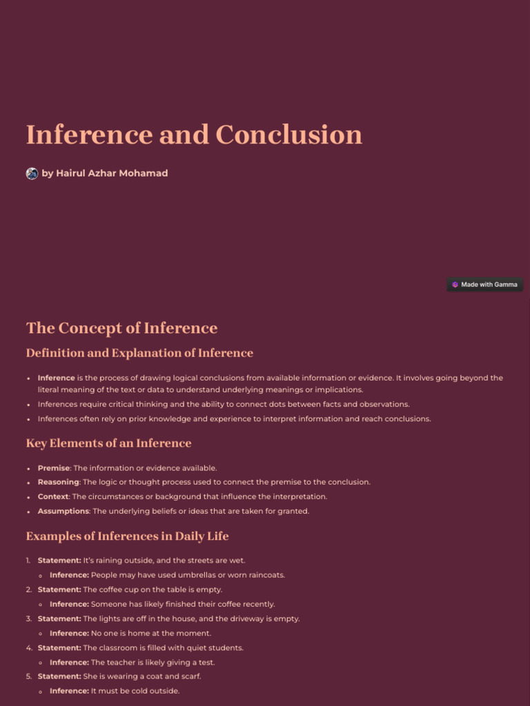 LCC401 READING MATERIALS - Inference and Conclusion | PDF | Inference | Renewable Energy