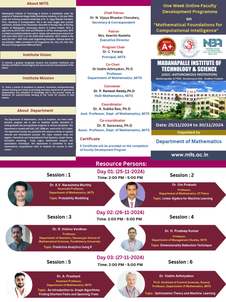 MITS Maths FDP Brochure | PDF | Mathematics | Machine Learning