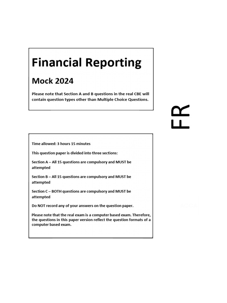FR Mock 2024 | PDF | Goodwill (Accounting) | Equity (Finance)