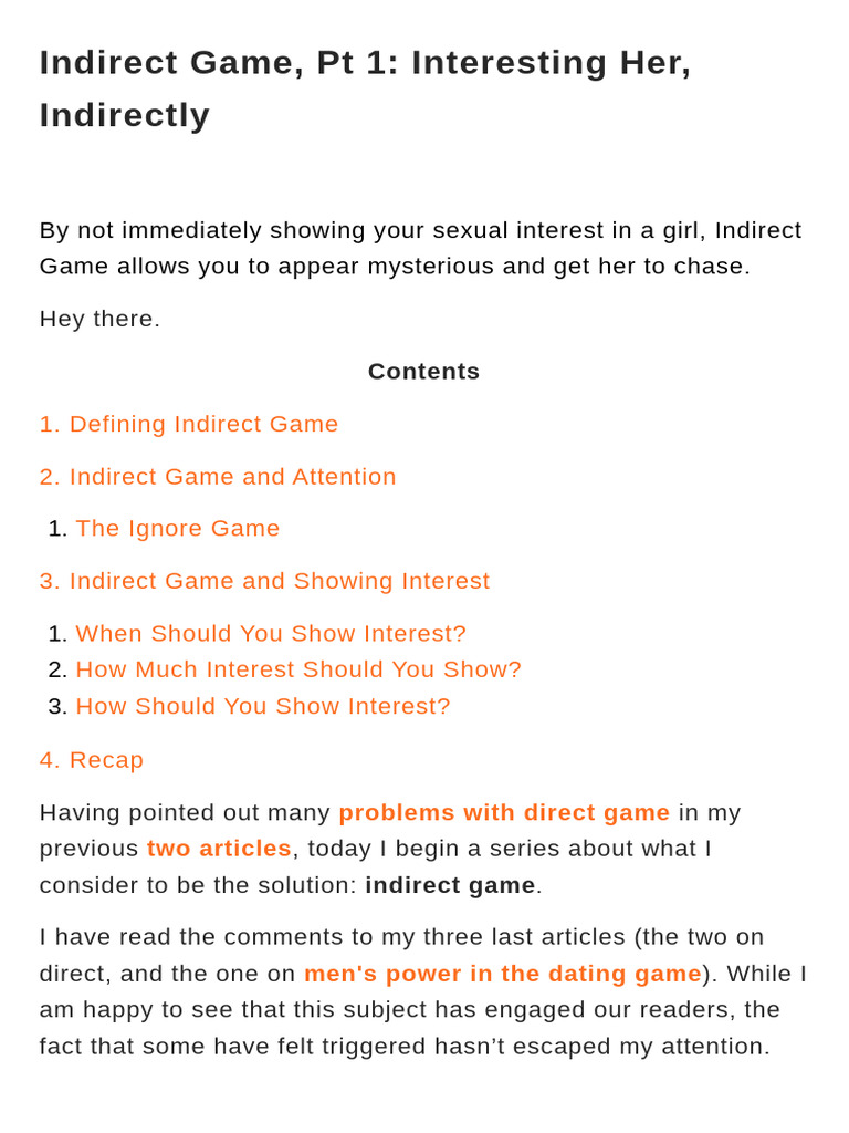 Indirect Game | PDF | Seduction | Attention