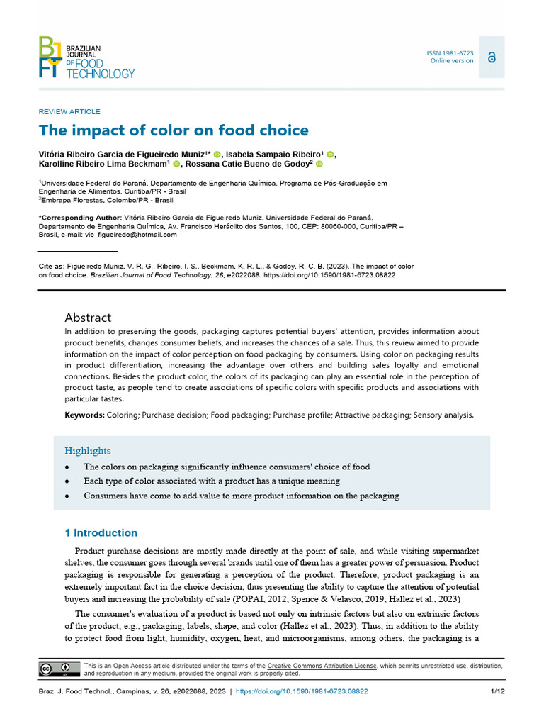 Color's Influence on Food Choices | PDF | Beer | Chocolate