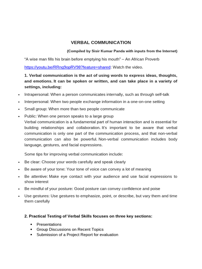Verbal Communication | PDF | Communication | Nonverbal Communication