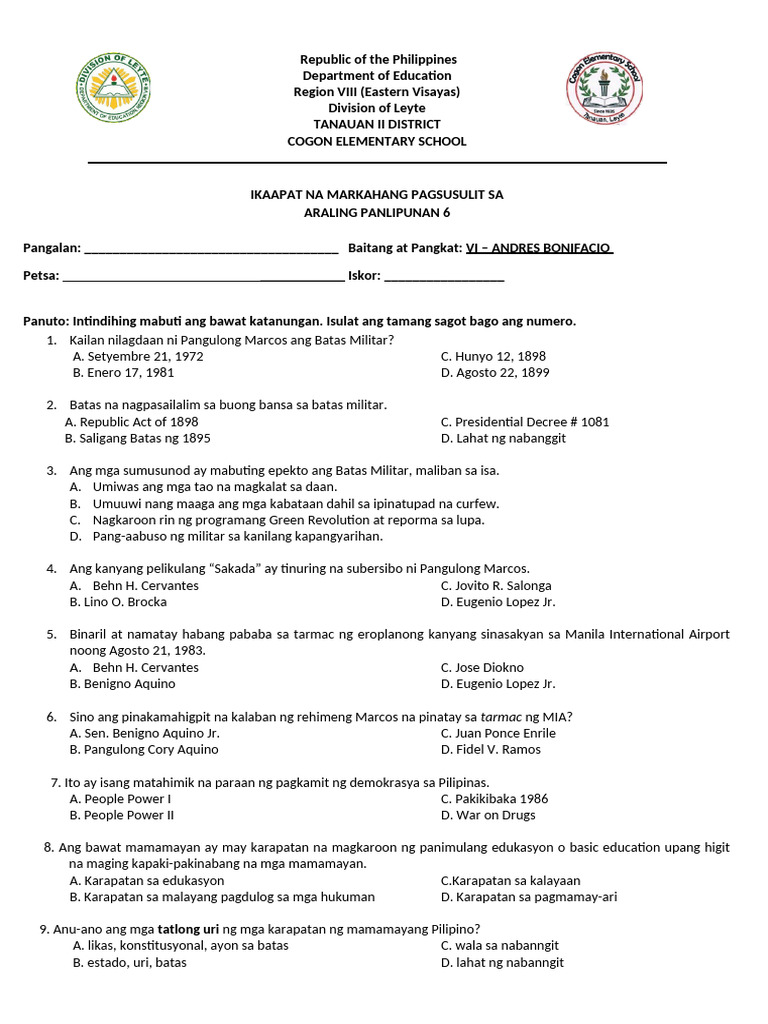 Q4 Araling Panlipunan VI | PDF