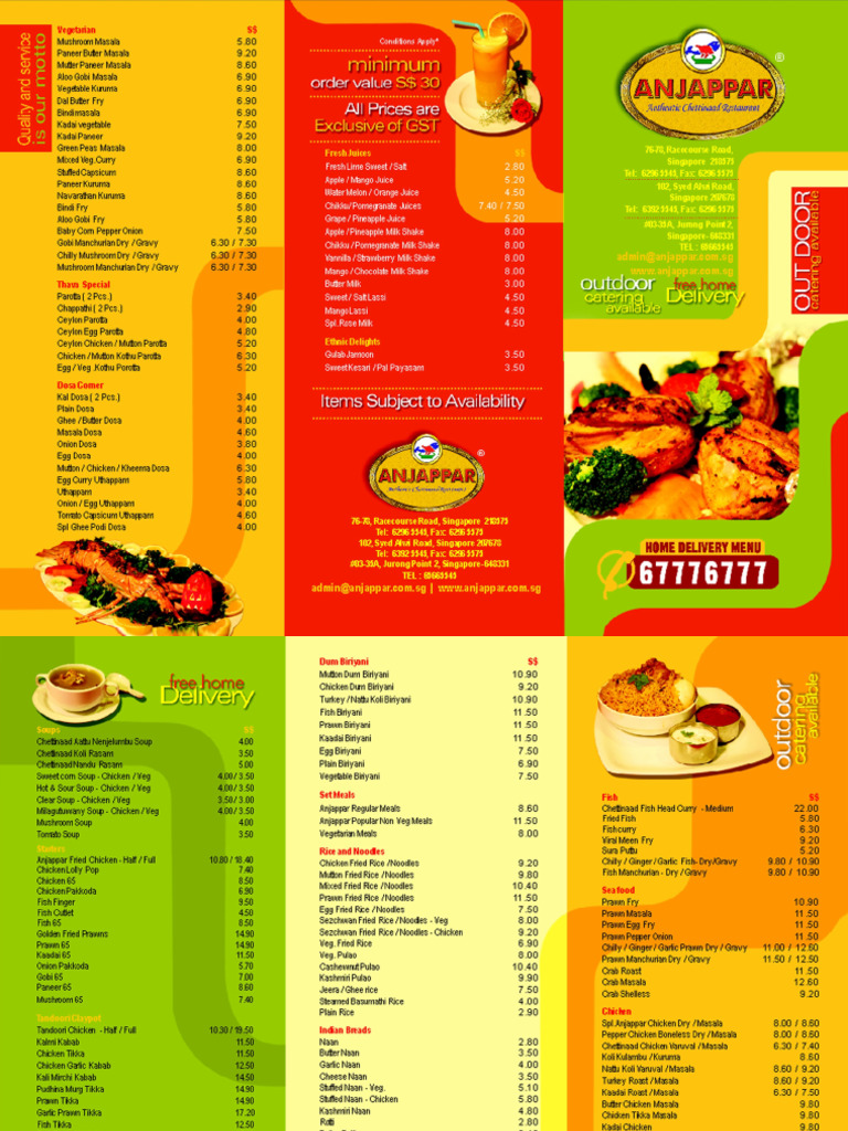Anjappar Menucard | PDF