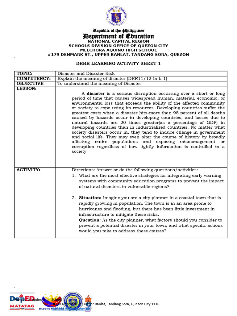 Learning Activity Sheet Sample | PDF | Hazards | Risk Learning Activity Sheet Sample | PDF | Hazards | Risk