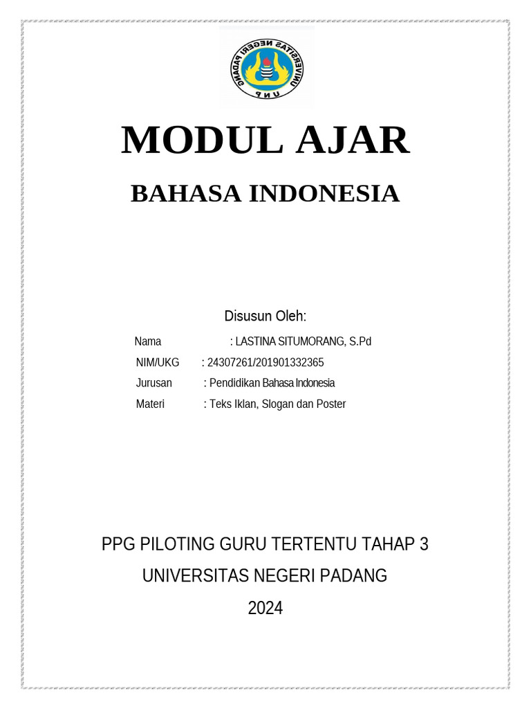 Modul Ajar - Saurma Rismawati Sitohang - 24307261 | PDF