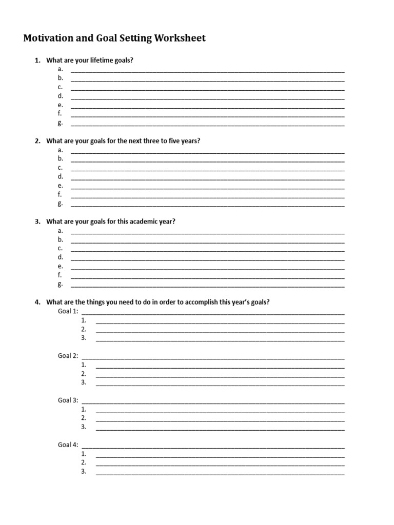 Motivation and Goal Setting Worksheet-1 | PDF | Cognitive Science ...
