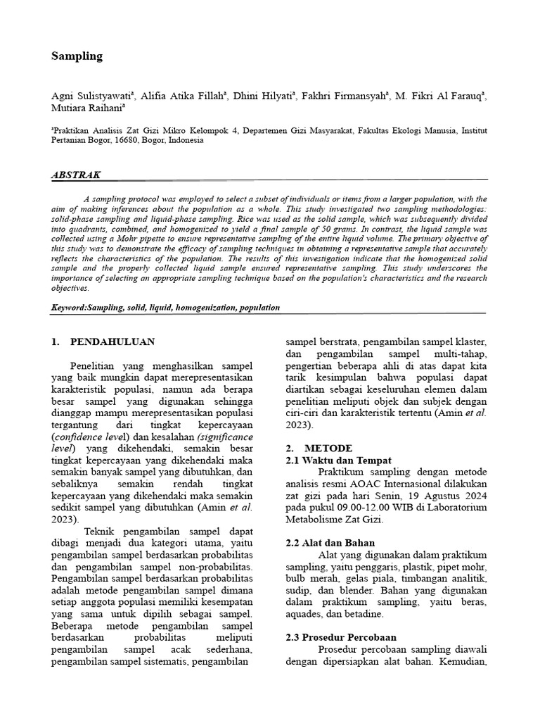 Teknik Sampling Padat dan Cair dalam Gizi | PDF | Kesehatan Holistik ...